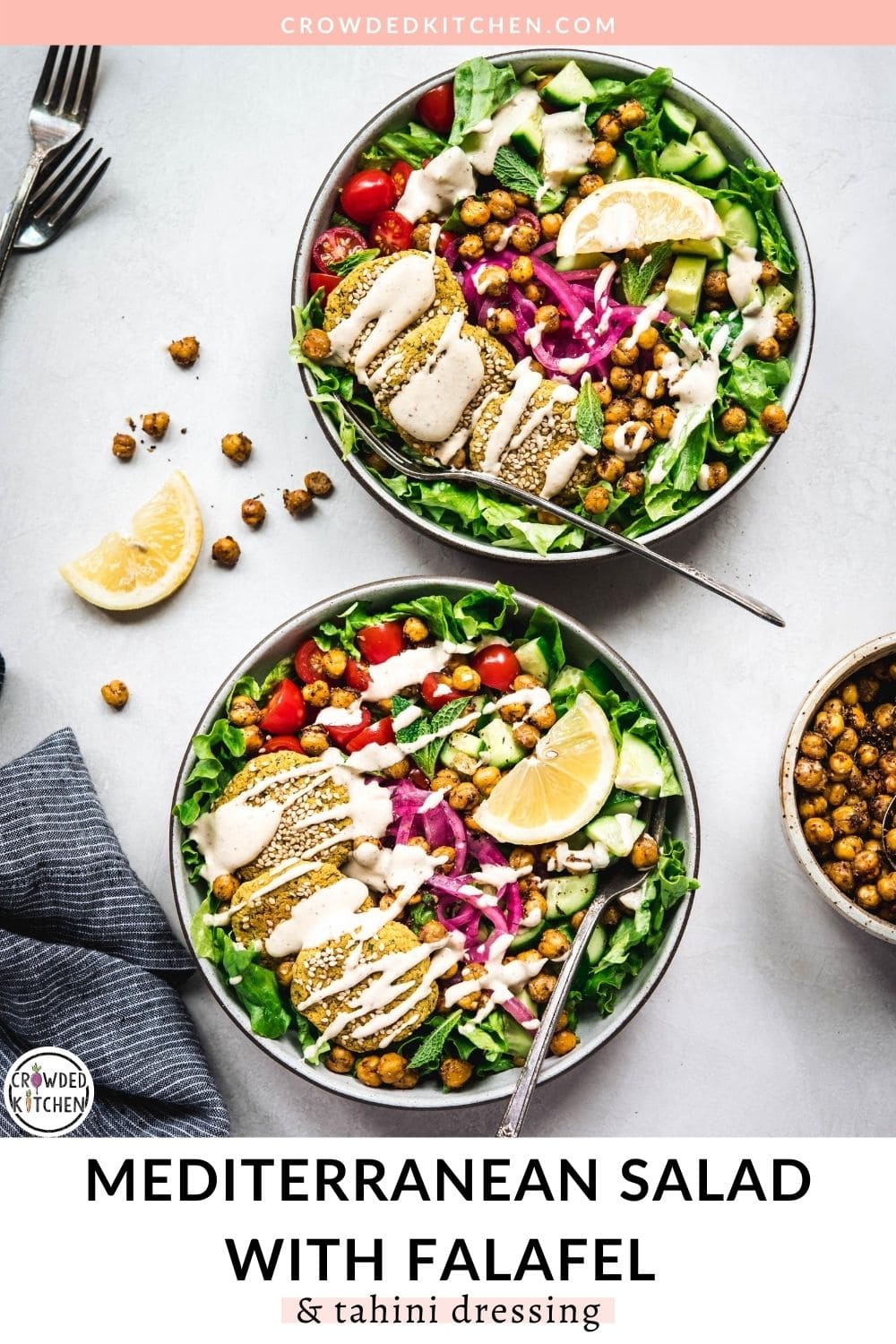 Mediterranean Salad with Falafel & Sumac Tahini - Crowded Kitchen