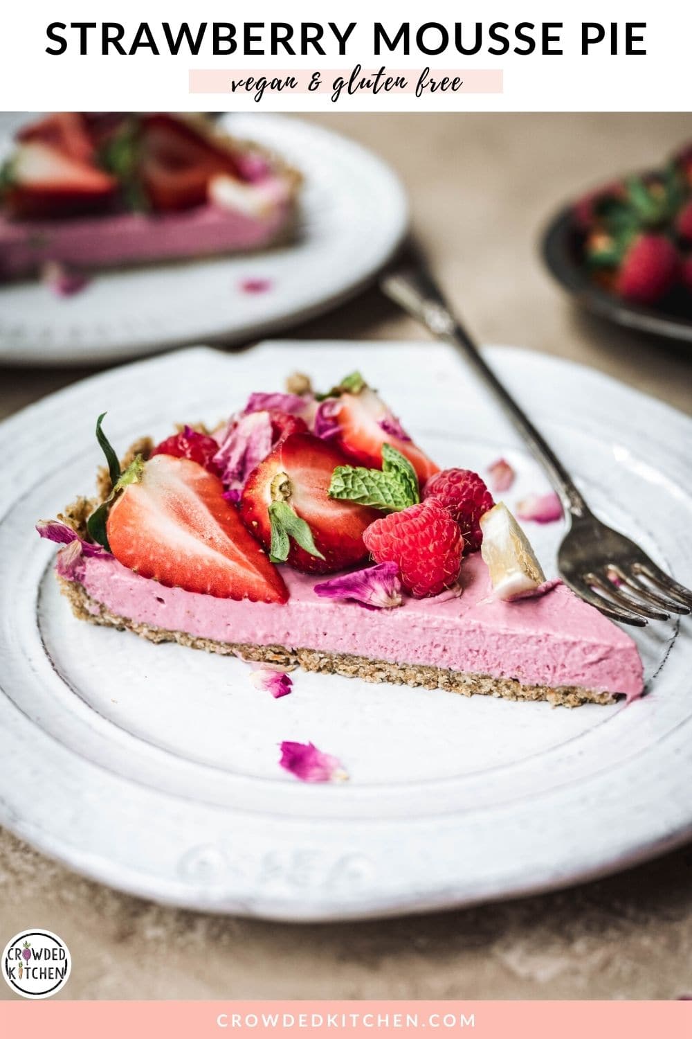 Vegan Strawberry Mousse Pie (Gluten Free) | Crowded Kitchen
