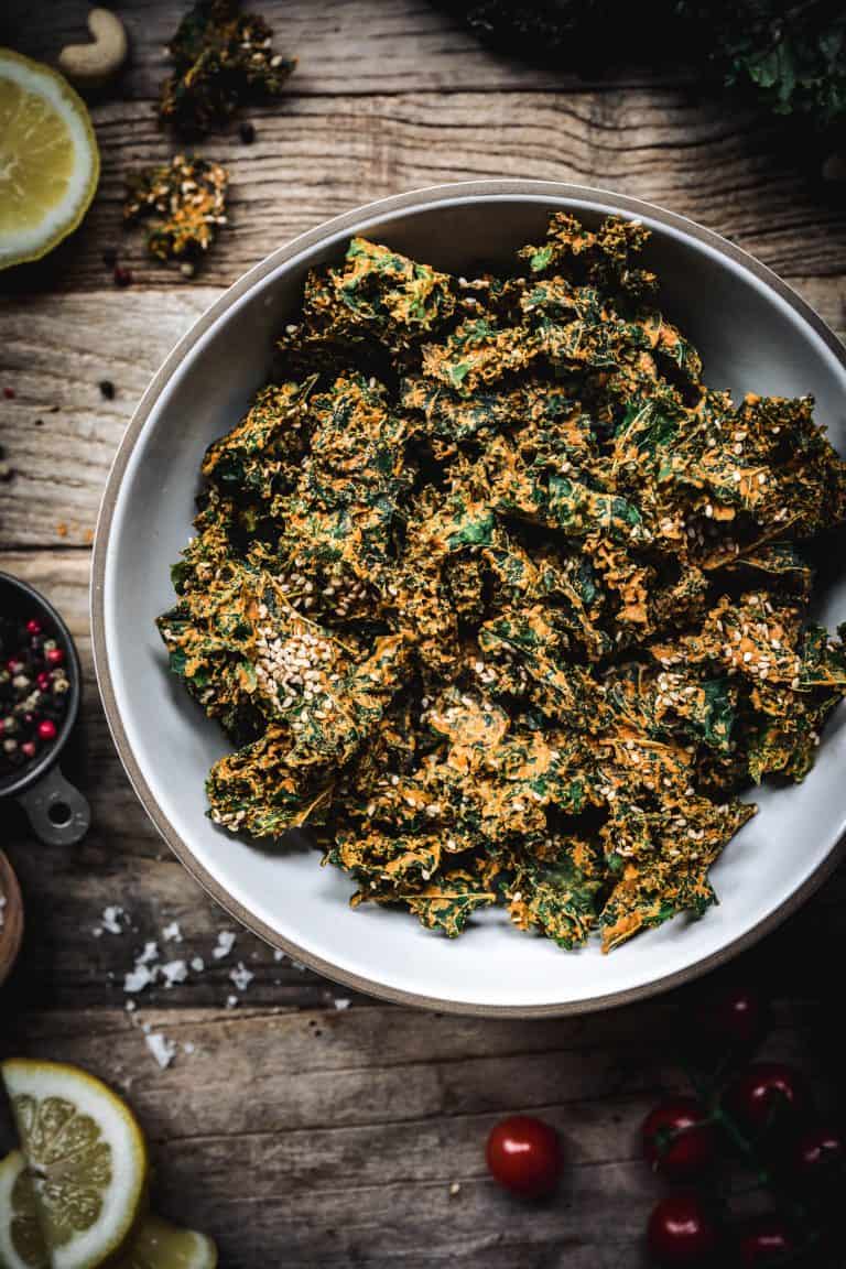 Easy Cheesy Vegan Kale Chips - Crowded Kitchen