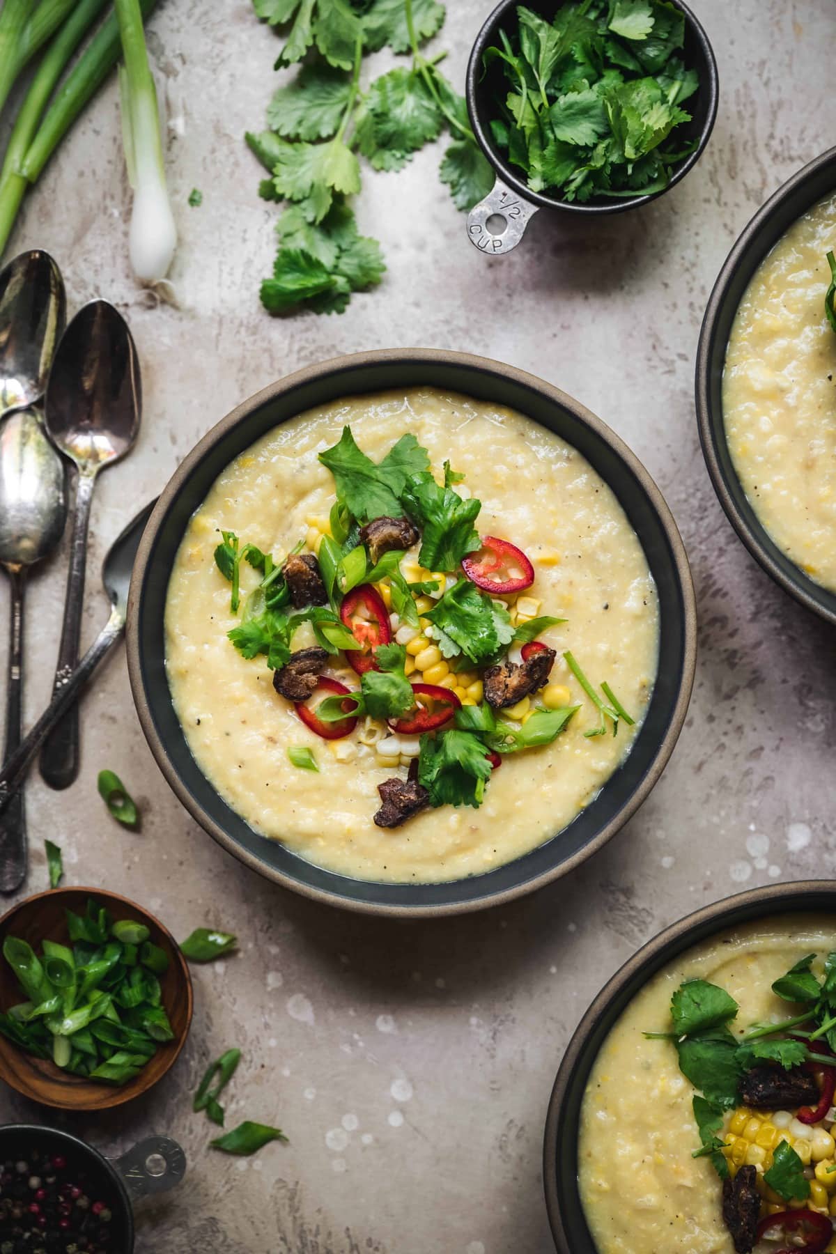 Vegan Coconut Corn Chowder with Crispy Dates | Crowded Kitchen