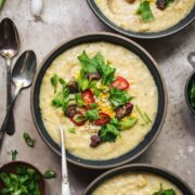 Vegan Coconut Corn Chowder with Crispy Dates | Crowded Kitchen