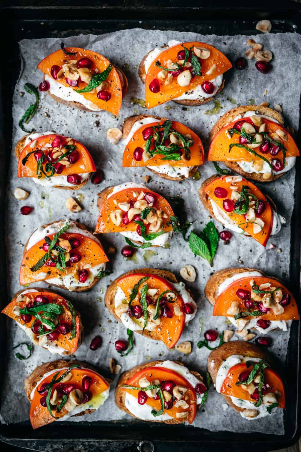 Easy Vegan Crostini Appetizer with Pomegranate - Crowded Kitchen