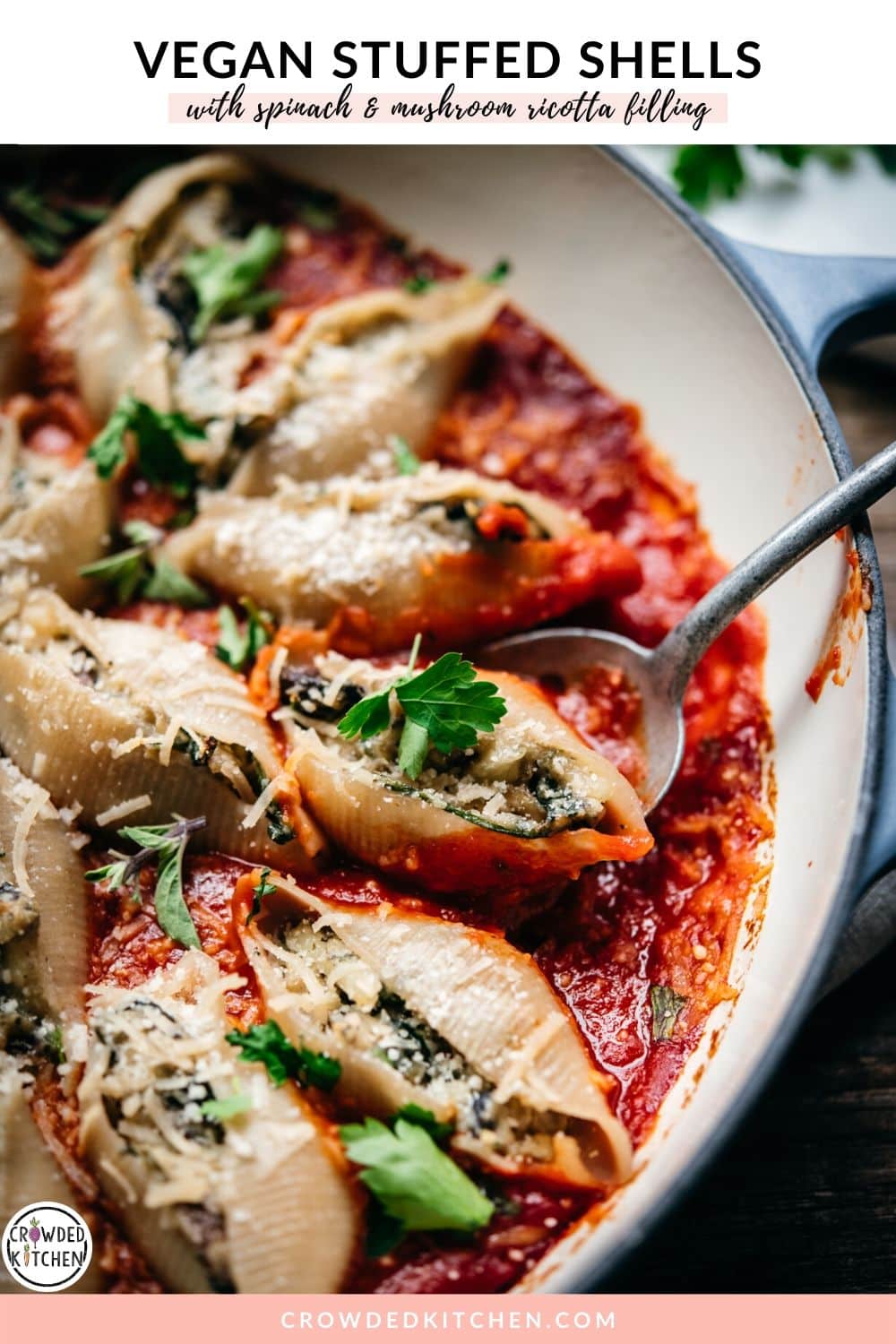 Vegan Stuffed Shells with Spinach & Mushrooms | Crowded Kitchen