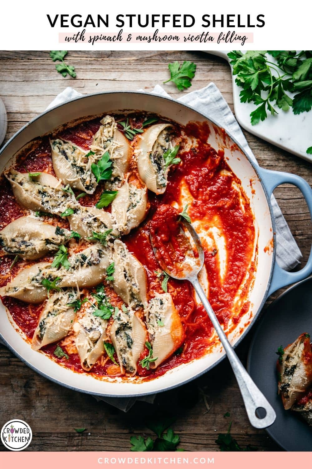 Vegan Stuffed Shells with Spinach & Mushrooms | Crowded Kitchen