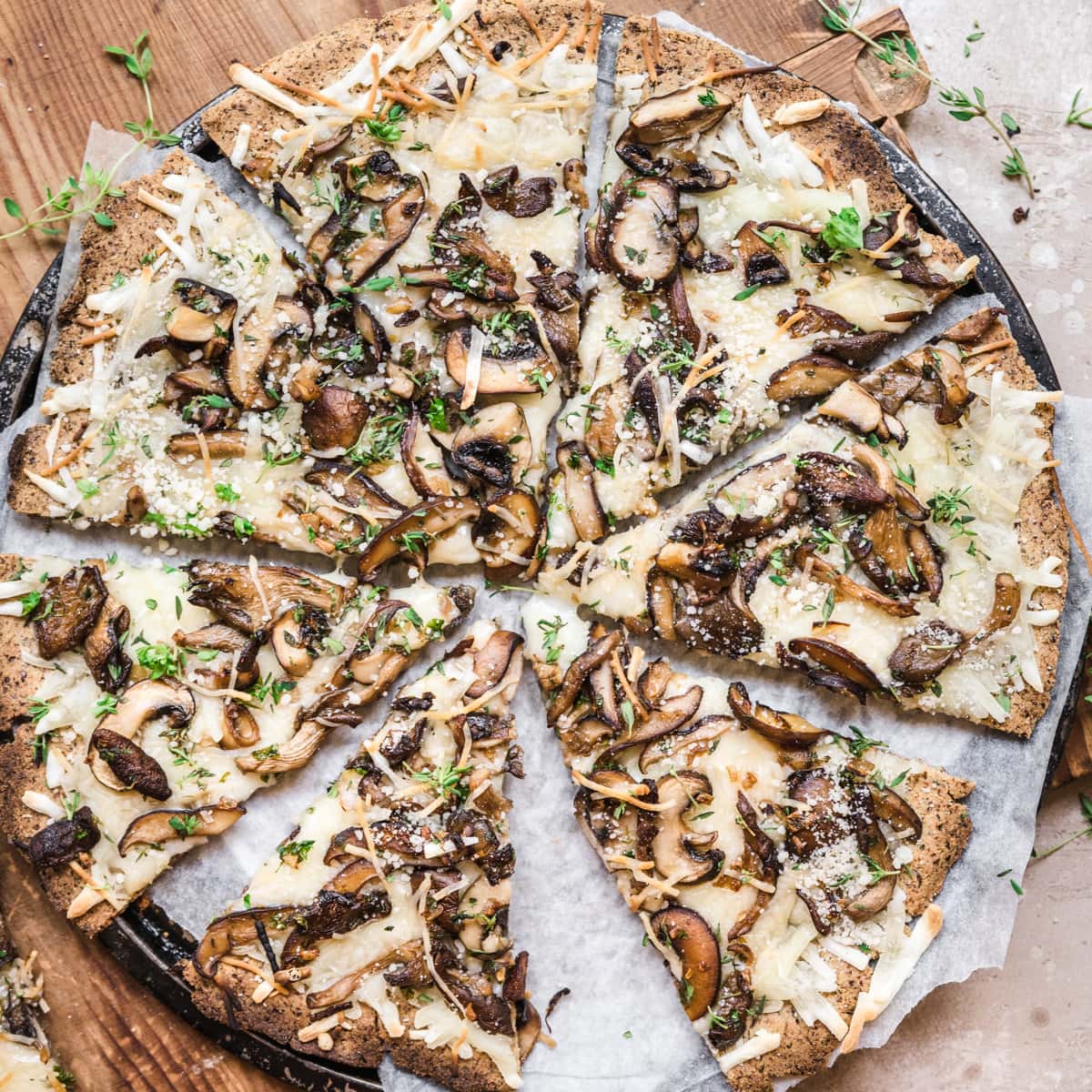 Mushroom Pizza with Cauliflower Crust (Vegan) - Crowded Kitchen
