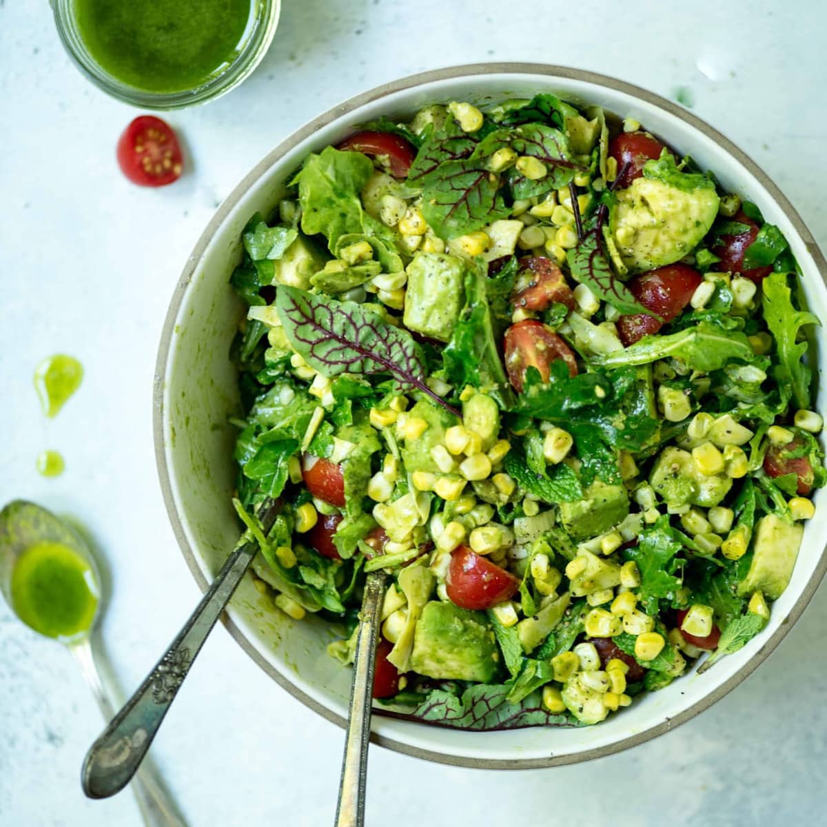 Corn, Avocado and Arugula Salad with Basil Vinaigrette | Crowded Kitchen