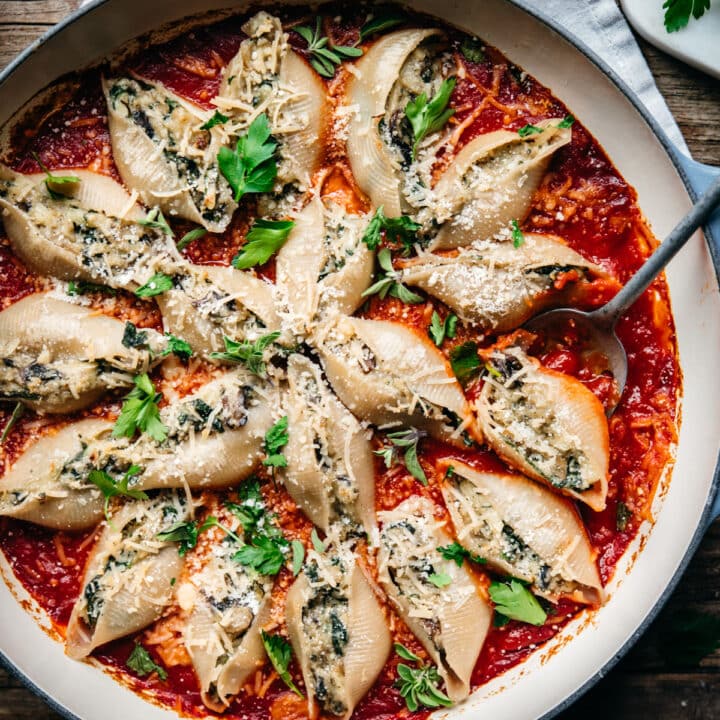 Vegan Stuffed Shells with Spinach & Mushrooms | Crowded Kitchen