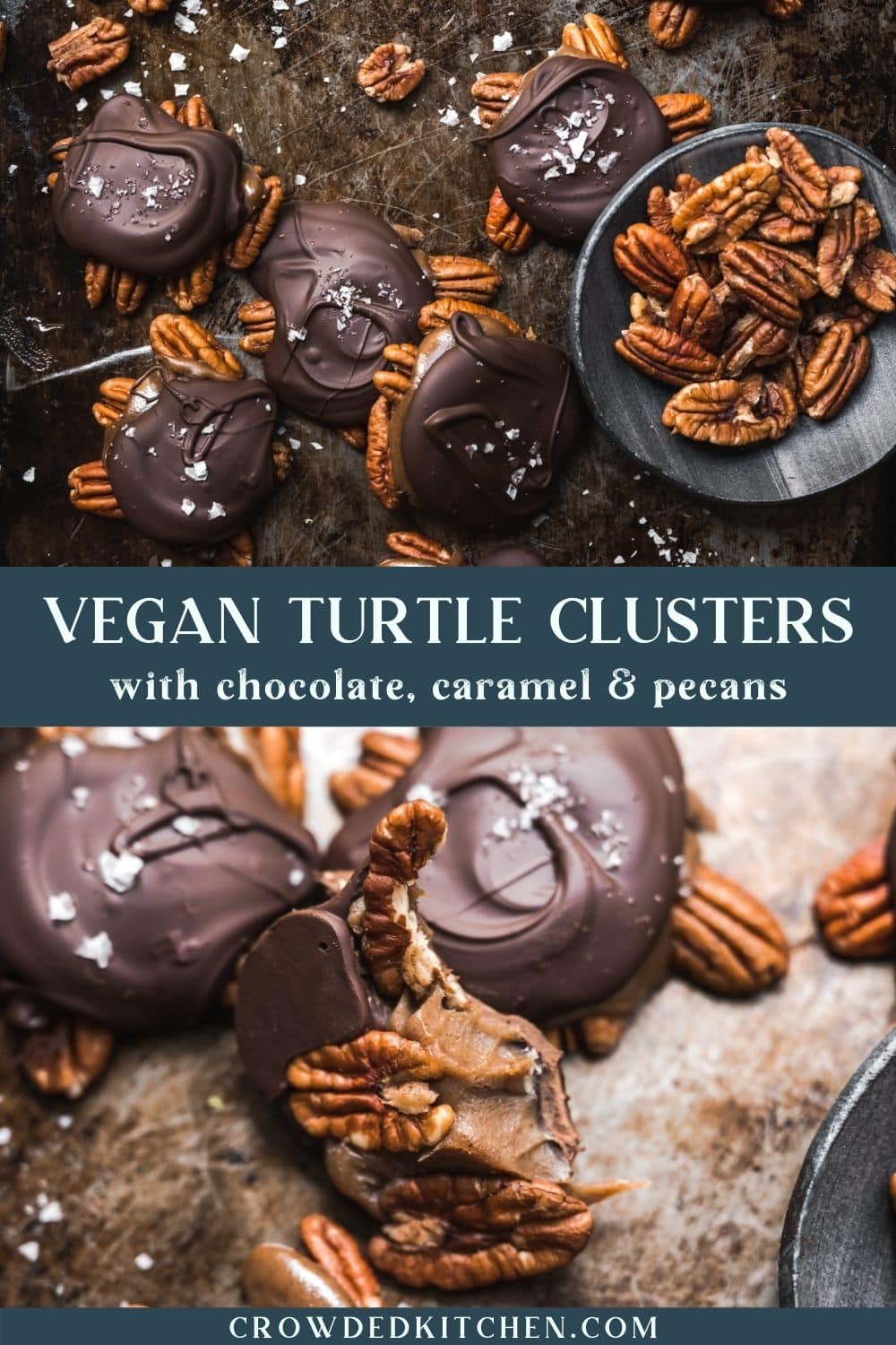Vegan Chocolate Pecan Caramel Turtles - Crowded Kitchen