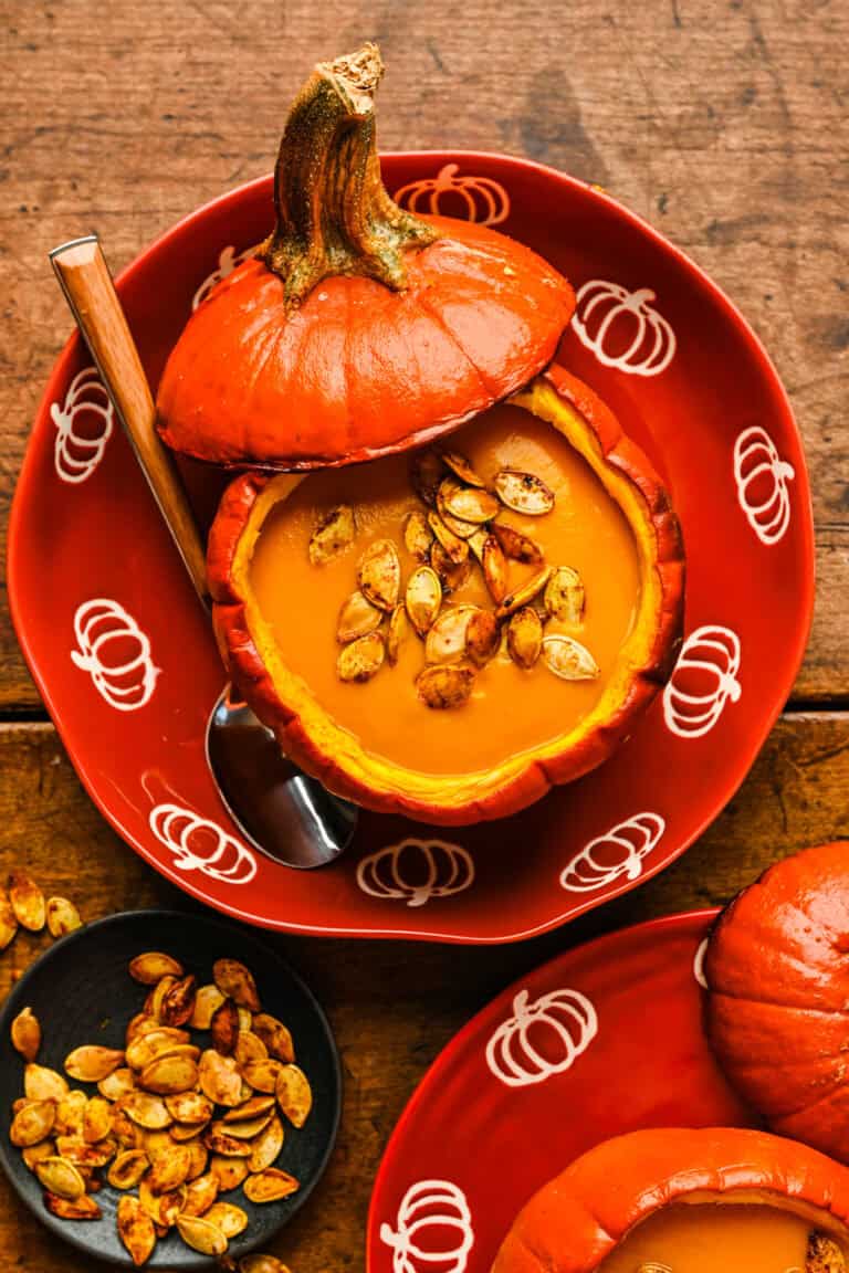 Sheet Pan Pumpkin Soup (served in a pumpkin!) - Crowded Kitchen